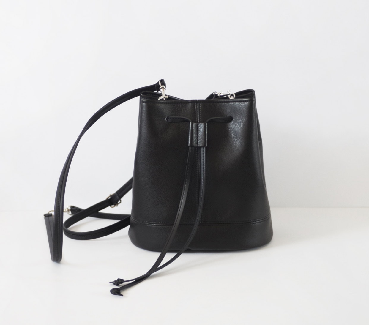Mini Convertible Black Leather Bucket Bag Crossbody and Backpack - Etsy