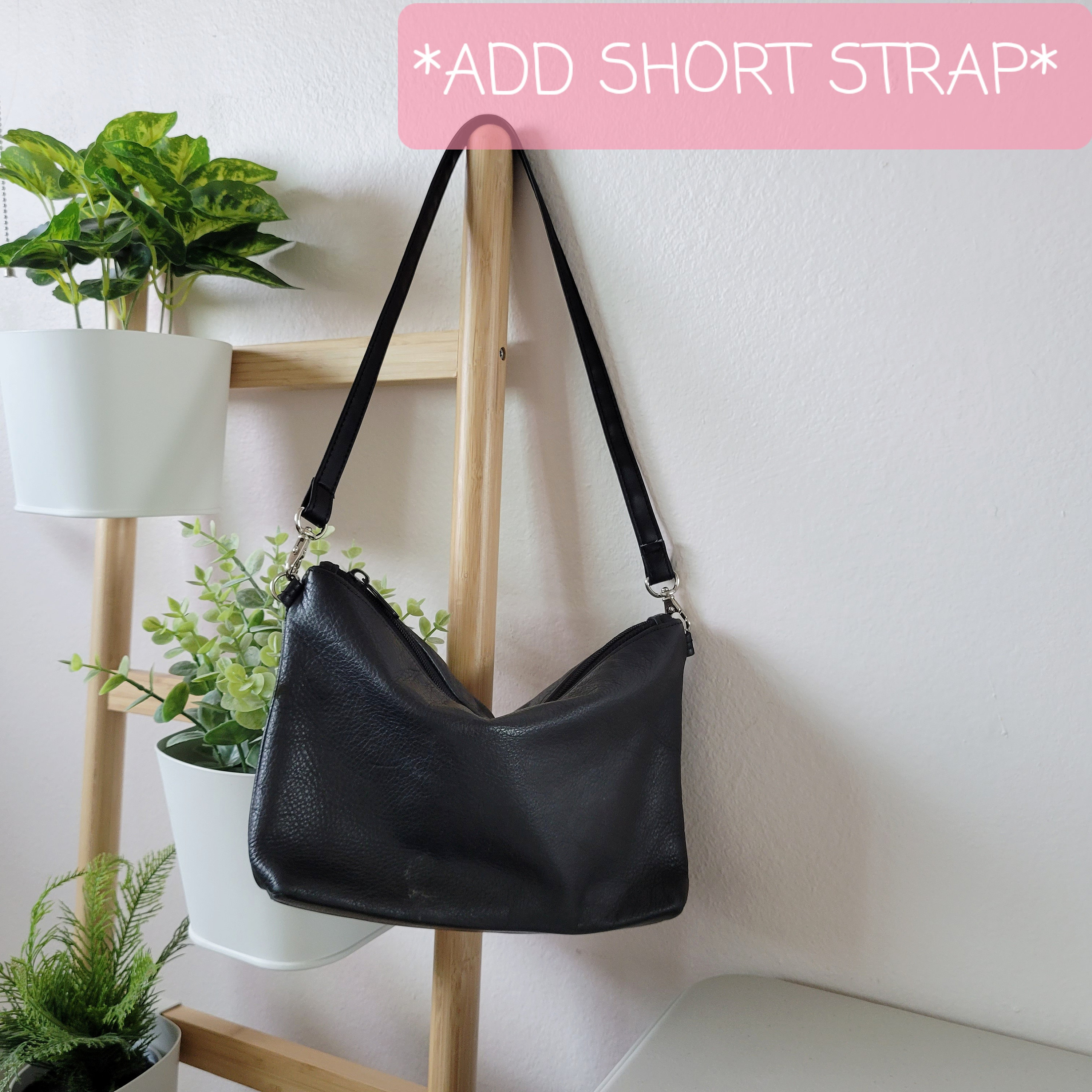 Simple black leather crossbody bag with zipper | Etsy