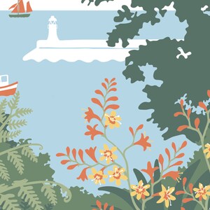 Nature Print of Brixham in Devon, Coastal Illustration With Lighthouse ...