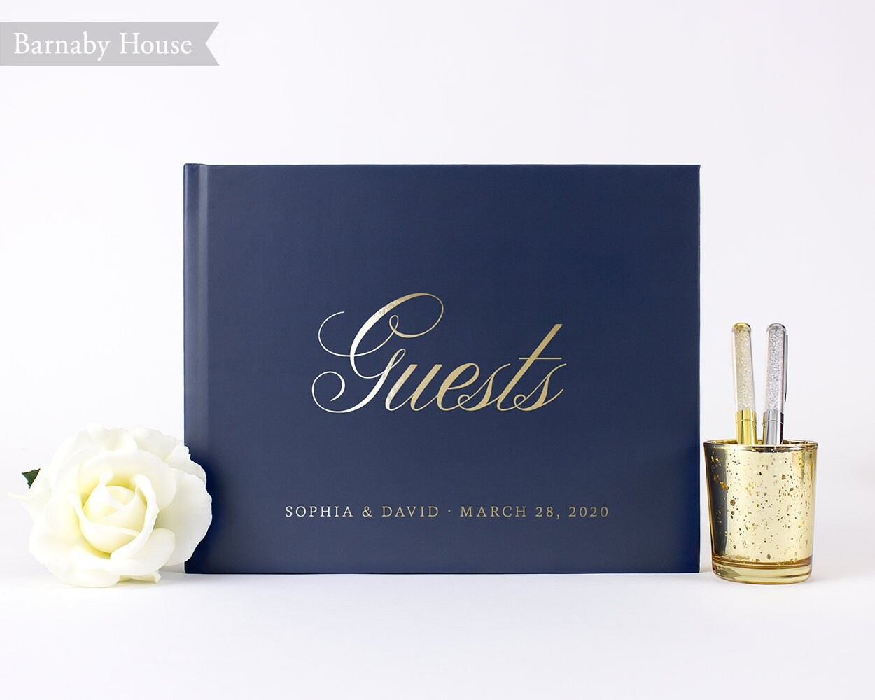 Landscape Guest Book Navy and Gold Wedding Guestbook | Etsy