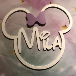Disney Minnie Mouse Silhouette Name Decor, Wooden Minnie Mouse With Bow ...