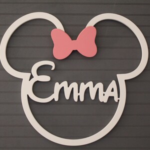 Disney Minnie Mouse Silhouette Name Decor, Wooden Minnie Mouse With Bow ...