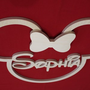 Wooden Minnie Mouse Sign, Disney Minnie Mouse With Bow, Wooden Name ...