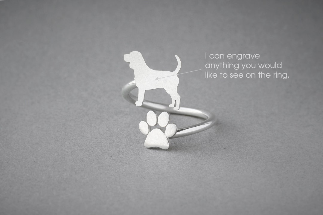 BEAGLE-PAW Spiral Ring • Beagle• Name Ring • Paw Ring • Custom Ring ...