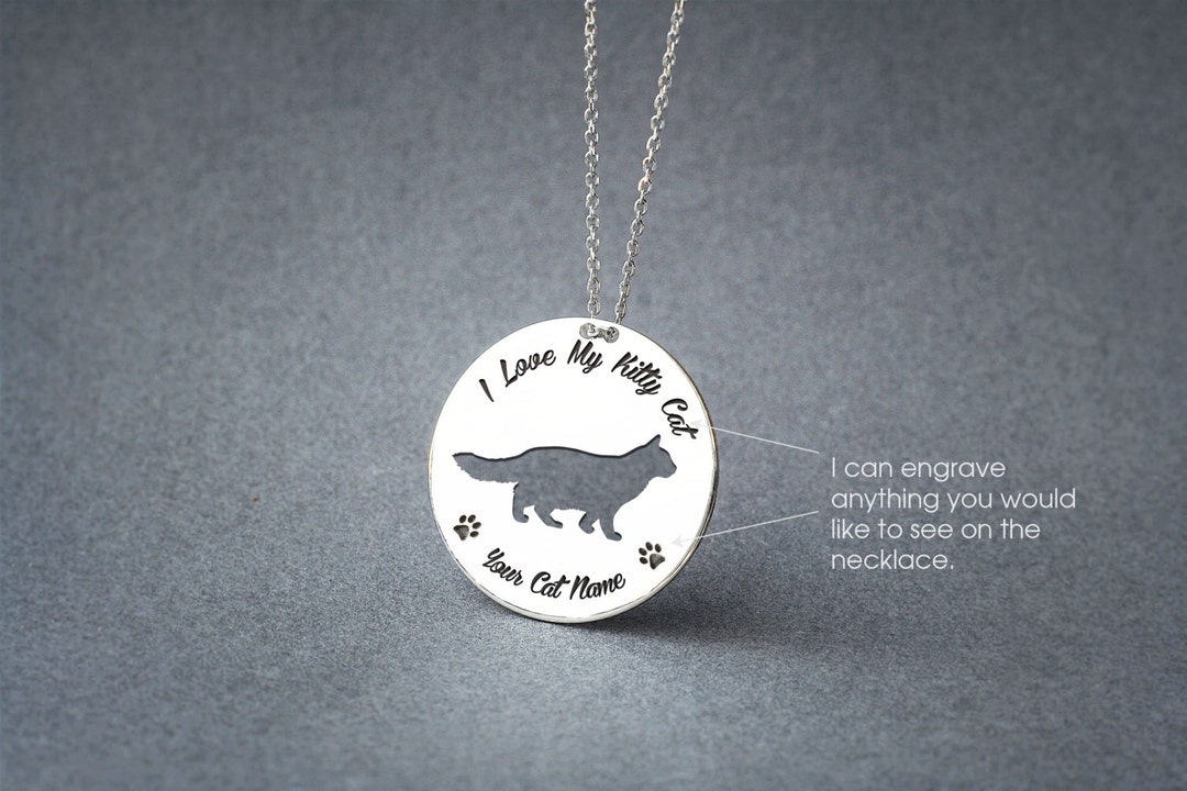 Personalised DISC LONGHAIRED CAT Necklace / Circle Cat Breed Necklace ...