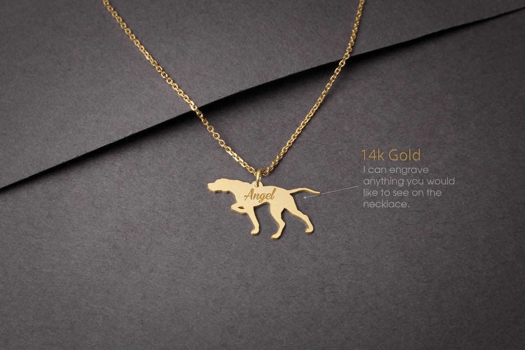 14K Solid GOLD Tiny ENGLISH POINTER Necklace • "personalized 14K Gold ...