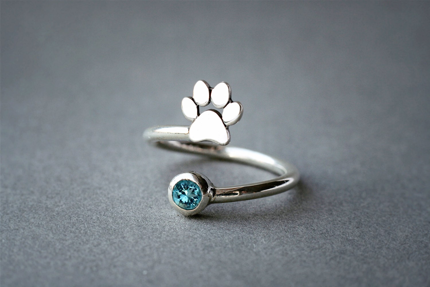 Adjustable Spiral Zircon Paw Ring / Birthstone Paw Ring / | Etsy