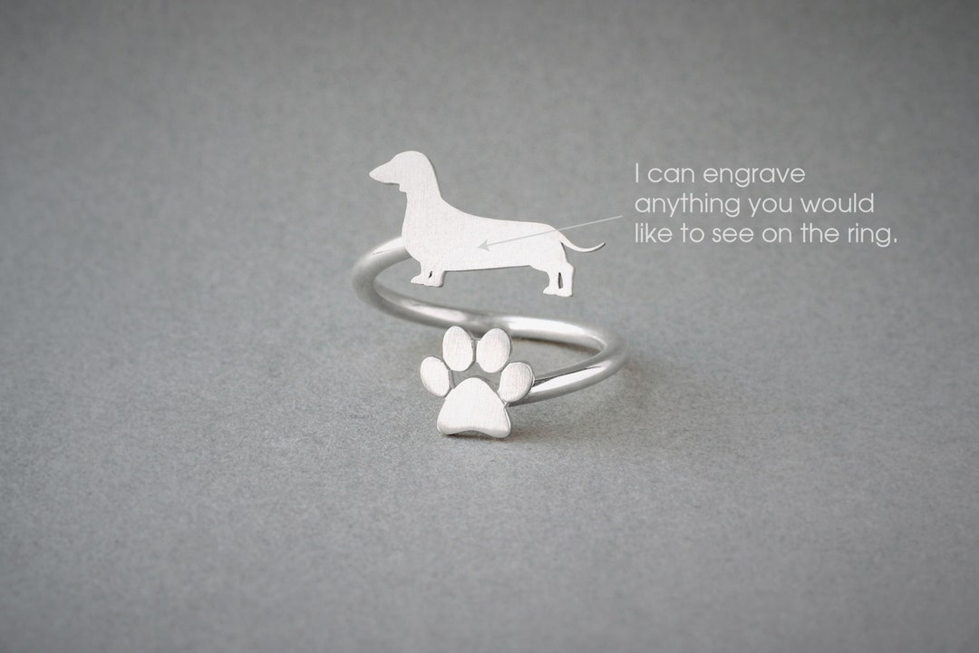 Adjustable Spiral DACHSHUND and PAW Ring / Doxie Shorthaired Ring / Paw ...