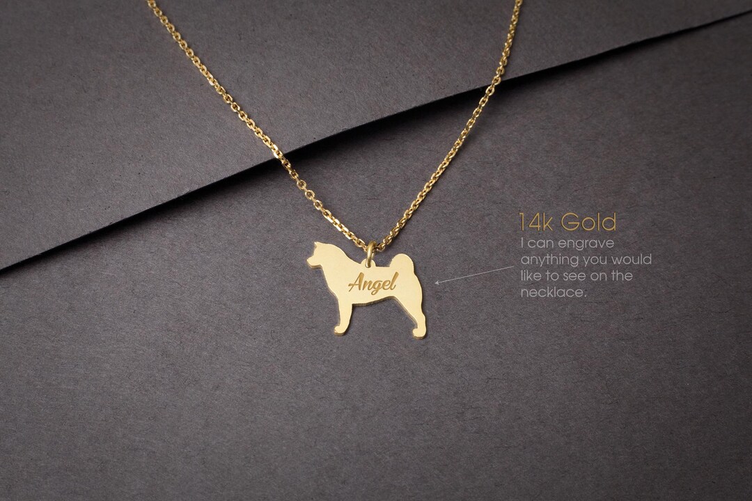 14K Solid Gold Akita Name Necklace: Personalized Dog Breed Jewelry - Etsy