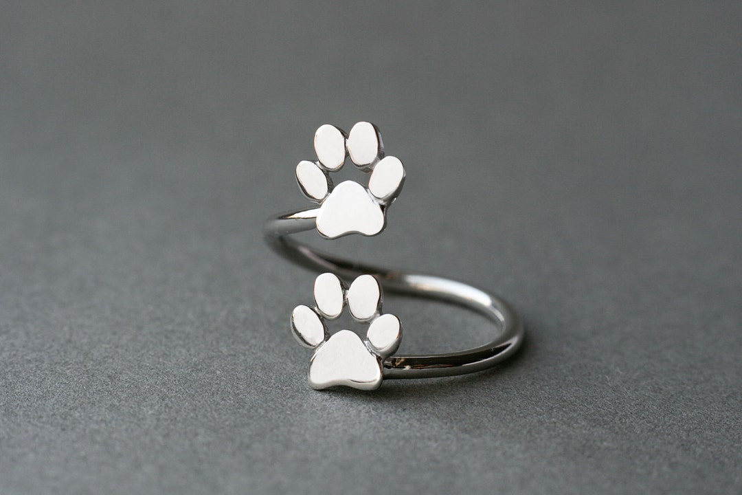 Adjustable Spiral Paw Ring / Double Paw Ring / Silver, Gold Plated or ...