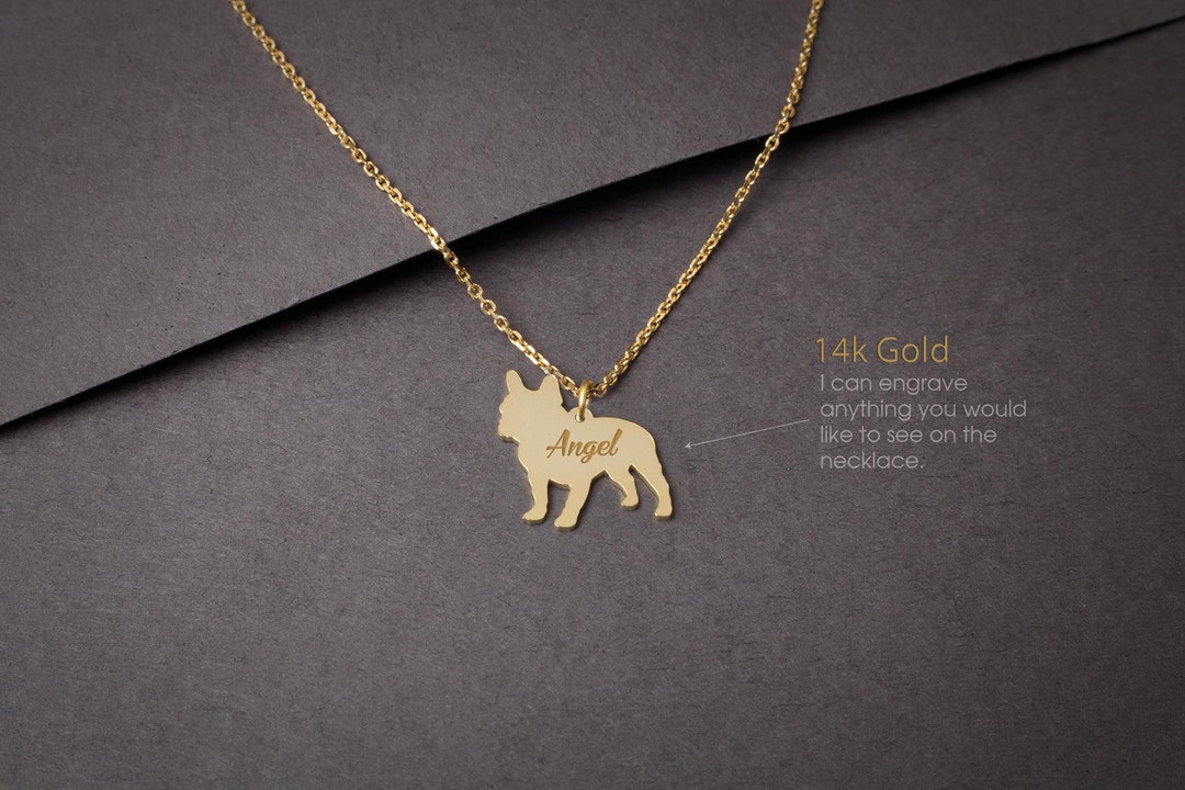 14K Solid GOLD Tiny FRENCH BULLDOG Necklace • "personalized 14K Gold ...