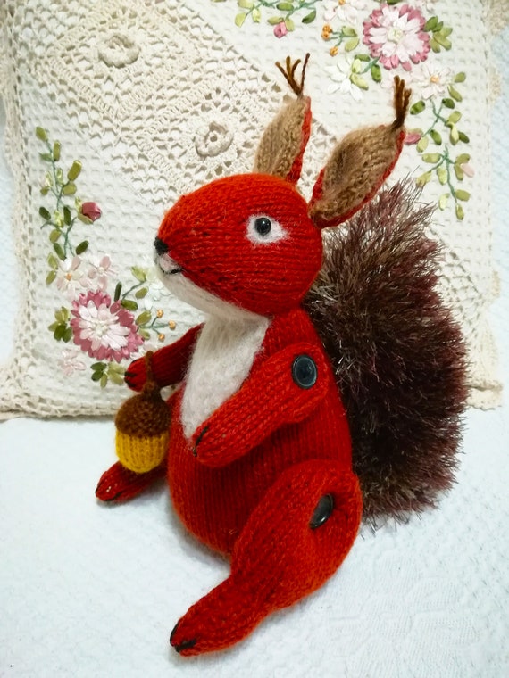 Knitted ginger brown squirrel handmade toy, a knitting pattern Kits ...