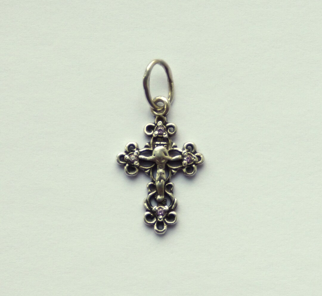 Vintage Small Sterling Silver Cross With Cubic Zirconia Crucifix ...