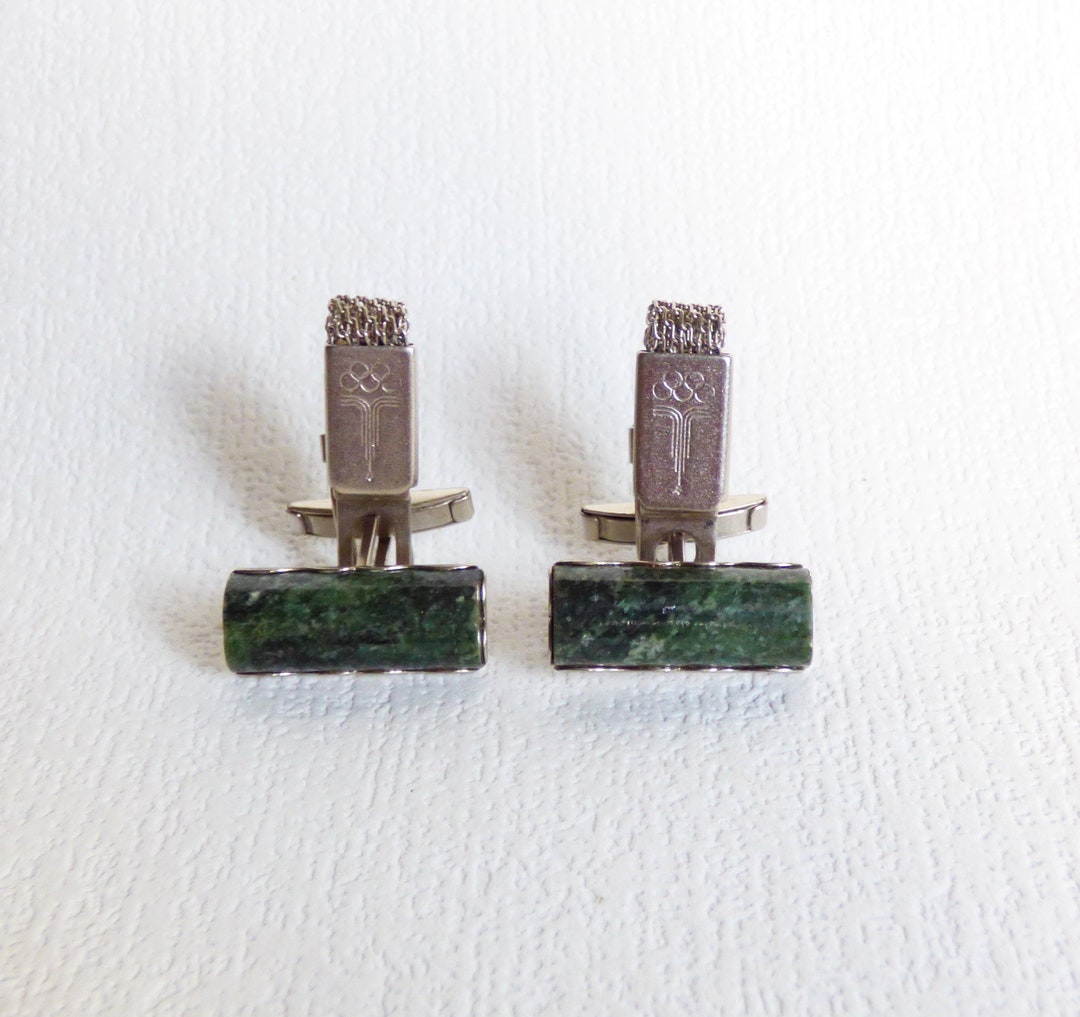 Rare! Soviet Cufflinks With Natural Jadeite Stones Vintage Collectible ...