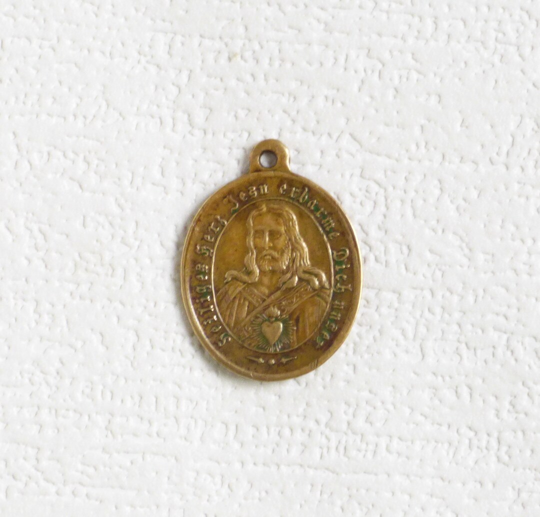 Rare Antique Bronze Catolic German Medal Jesus St Carl Vintage Catholic ...