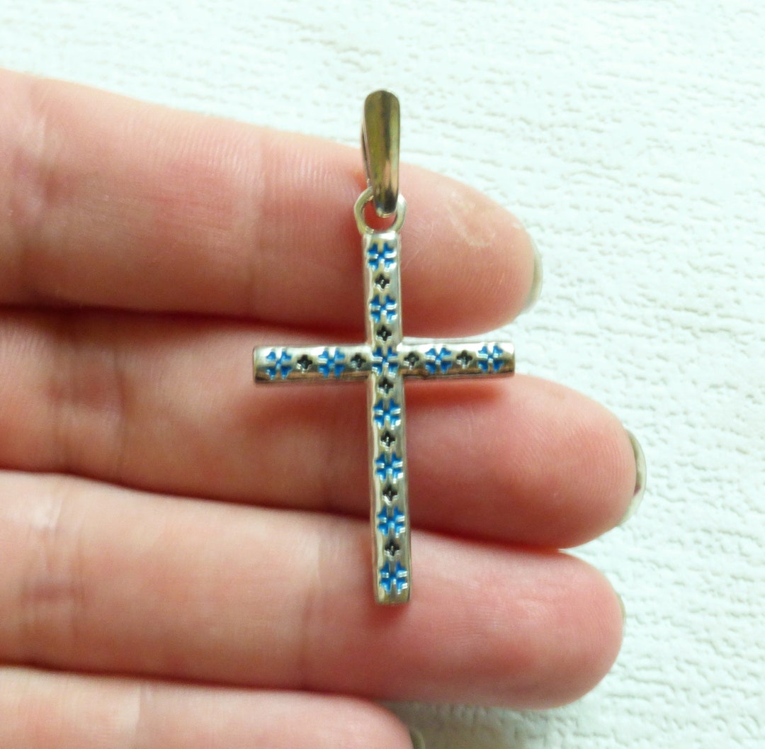 Vintage Sterling Silver Enamel Cross Pendant With Slavonic - Etsy