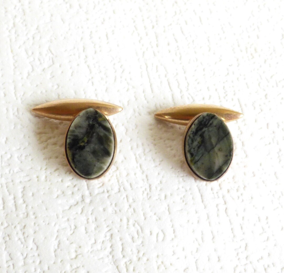 Soviet Vintage Cufflinks Sterling Silver 875 With Serpentine Stone ...