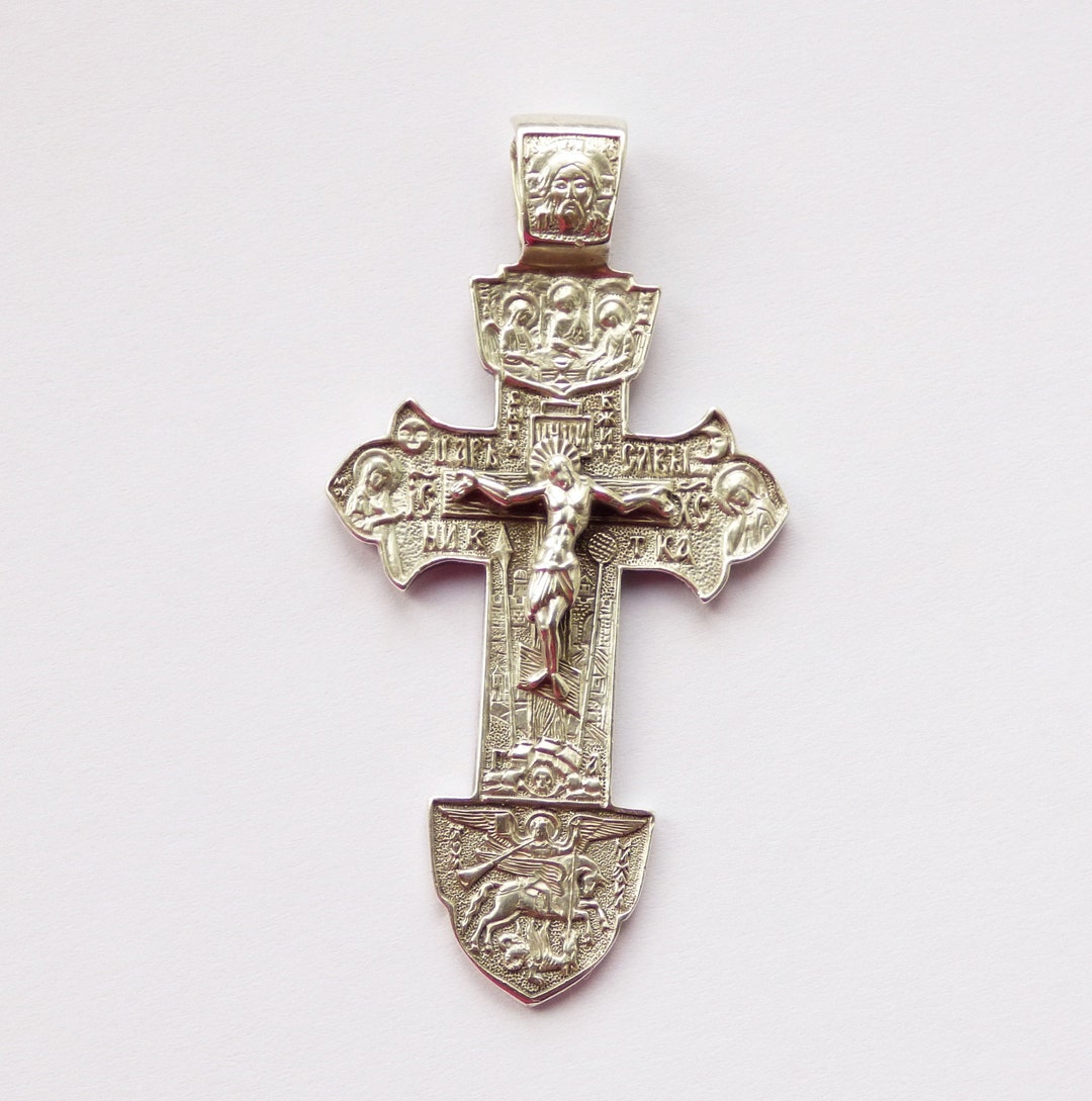 Rare! Large Vintage Sterling Silver Orthodox Cross Silver Crucifix St ...