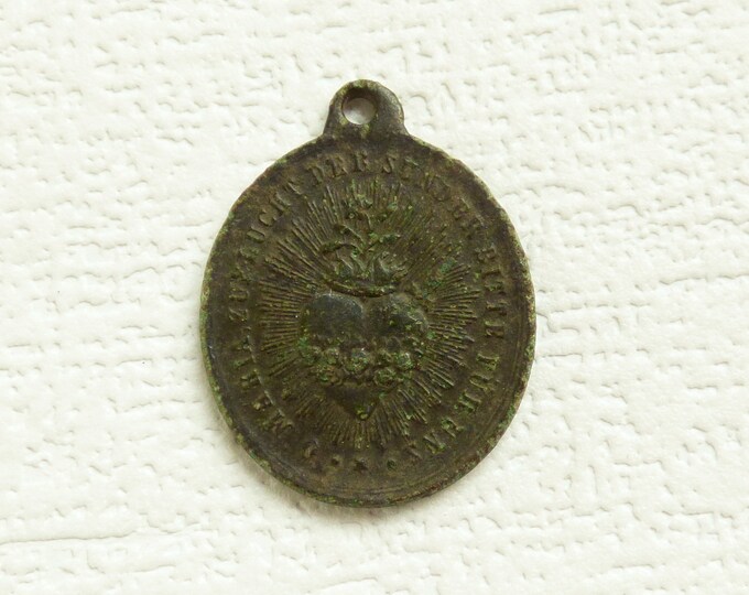 Vintage Bronze Catholic Religious Medal 1800s Sacred Hearts Christian ...