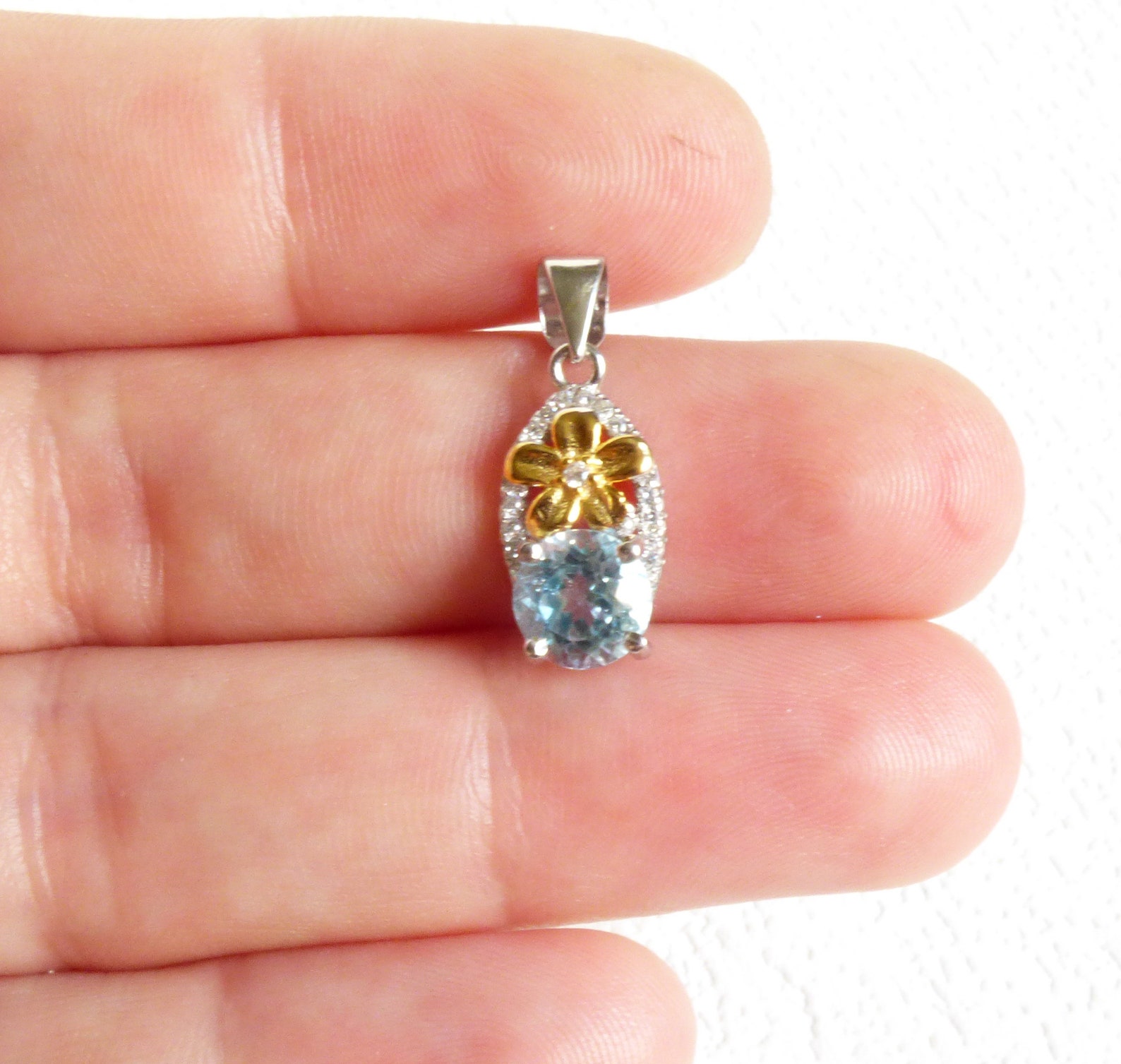 Vintage sterling silver pendant with blue Topaz and cubic | Etsy