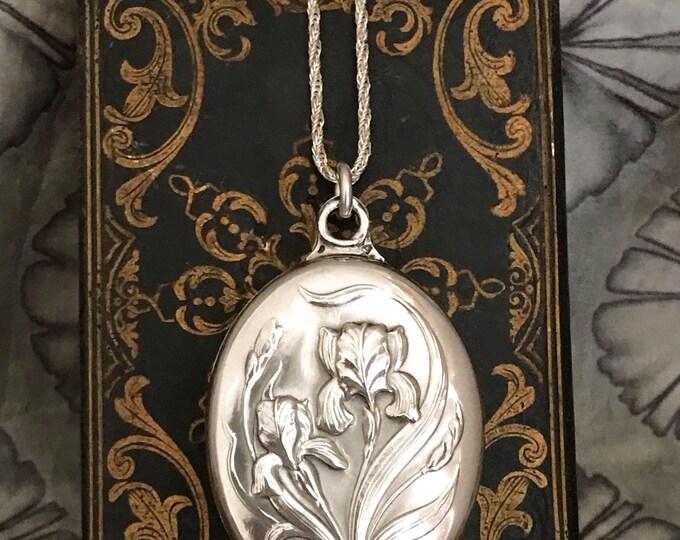 FRENCH Solid Silver LOCKET Pendant Chateliane Mirror Double Sided ...