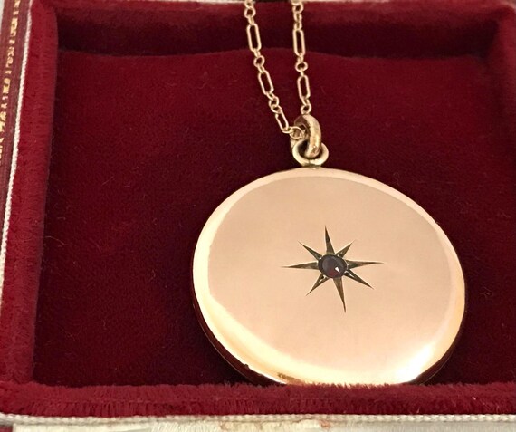 Victorian Gold Goldfilled LOCKET Red Crystal Stone Je… - Gem