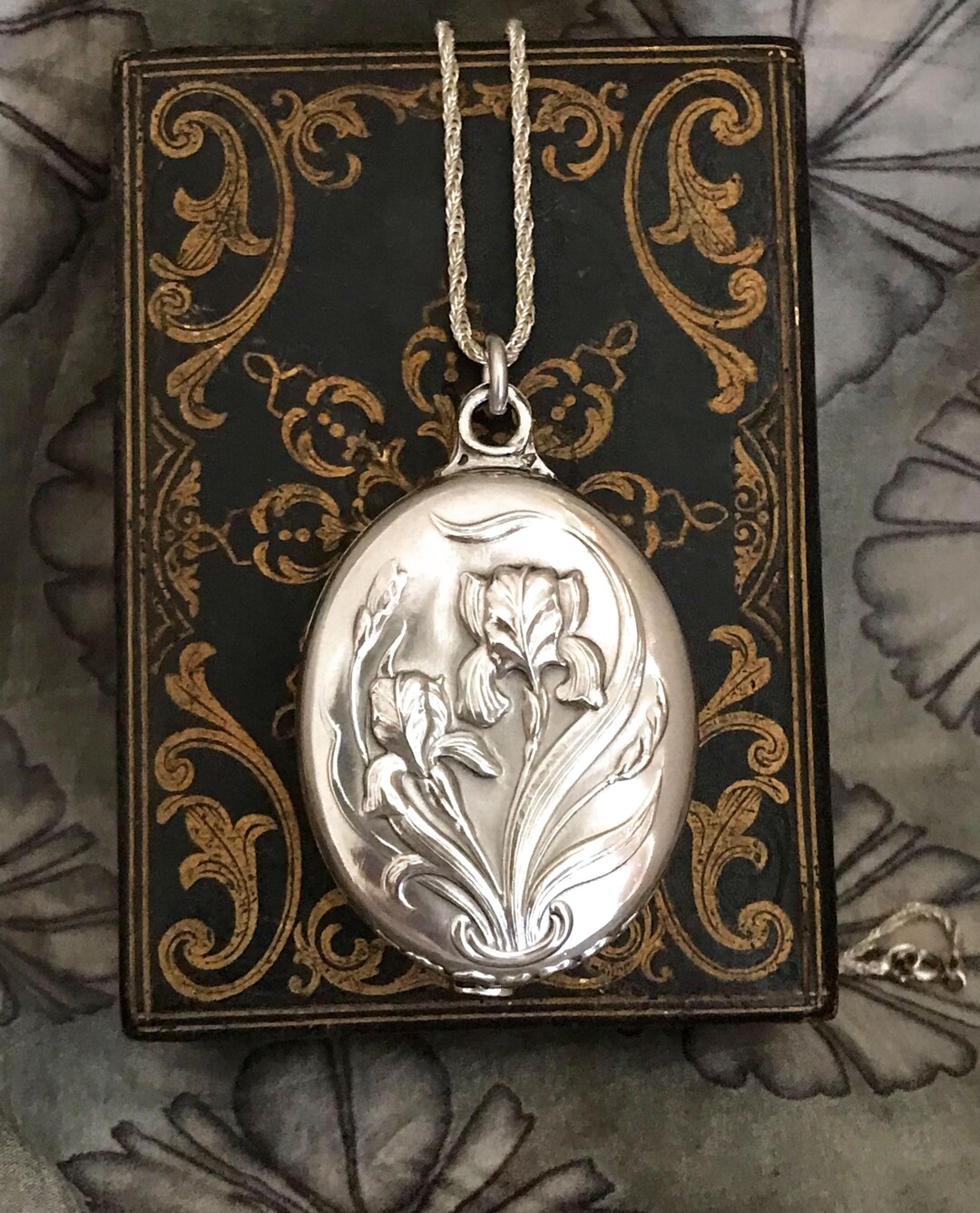 FRENCH Solid Silver LOCKET Pendant Chateliane Mirror Double Sided ...