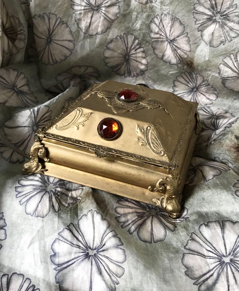 Antique DELTAH Jewellery CASKET BOX Jewelled Trinket Box Art Nouveau ...