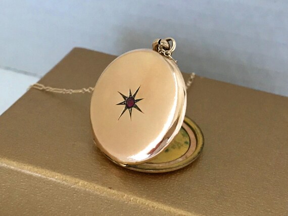 Victorian Gold Goldfilled LOCKET Red Crystal Stone Je… - Gem
