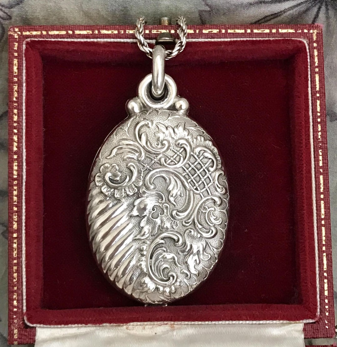 FRENCH Solid Silver LOCKET Pendant Chatelaine Mirror Double Sided ...