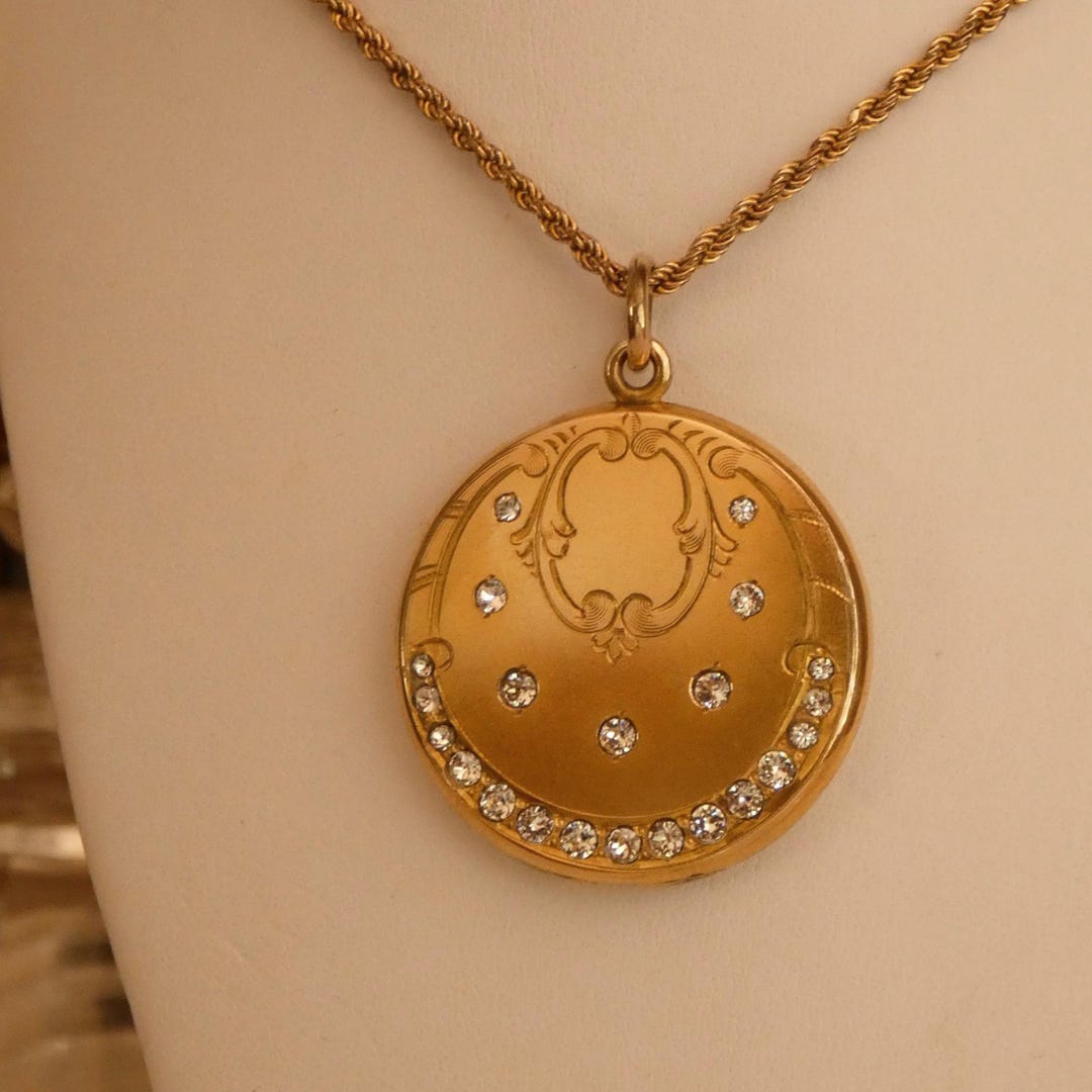 VICTORIAN Gold Goldfilled LOCKET Jewelled Crystal Paste Photo Locket ...