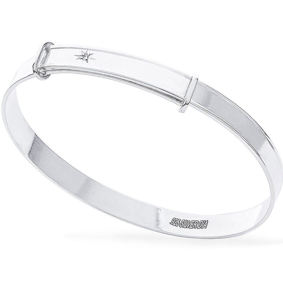 Sterling Silver INFANT Bangle With Diamond Set, Unisex Bangle for Girl ...