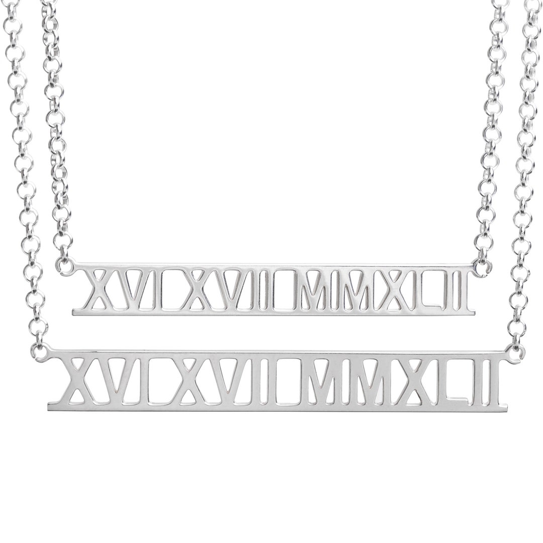 Roman Numeral Bar Pendant, Silver Necklace Small and Large Gift for Him ...