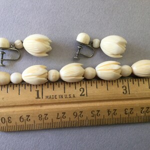 Ming Style Pikake Carved Bead Graduated Necklace and Sterling Silver ...