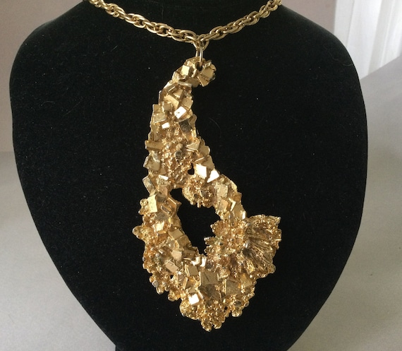 Rare Brutalist Chunky Faux Gold Nugget Statement Pend… - Gem