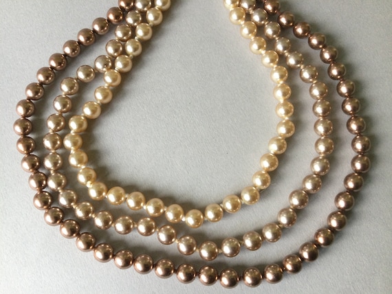 KJL Gold Tone Three Strand Gradated Gold Colors Bead … - Gem