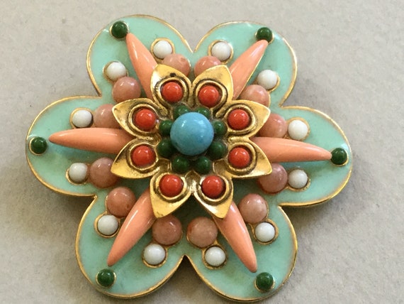 Lee Angel Enamel and Bead Layered Flower Brooch/Pin | Etsy