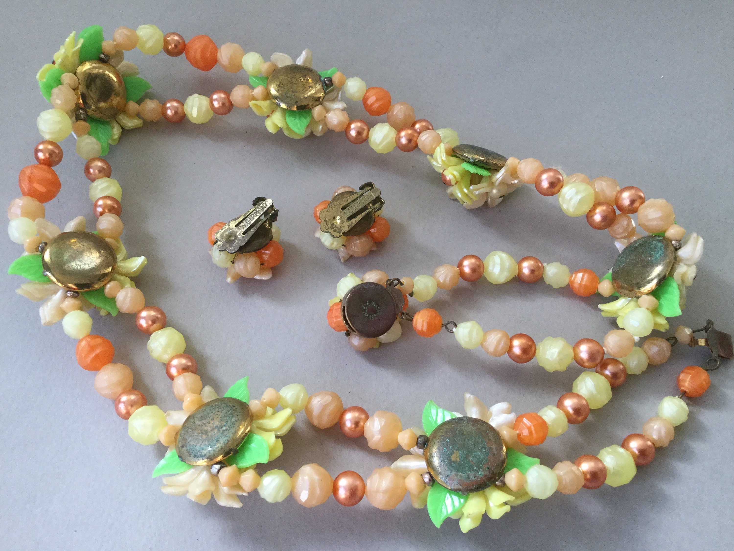 Western Germany Celluloid Flower Leaf Bead Cluster Double | Etsy