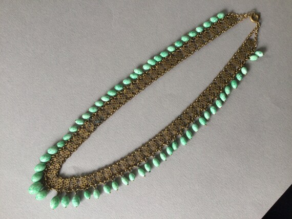 Gilt Bronze Lace Chain Peking Glass Pearl Fringe Chok… - Gem