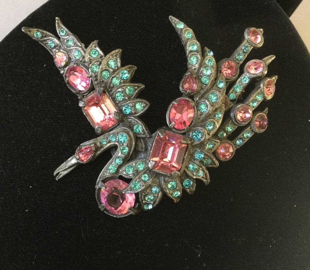 Blue and Pink Dimensional Rhinestone Pot Metal Bird/swan Brooch/pin - Etsy