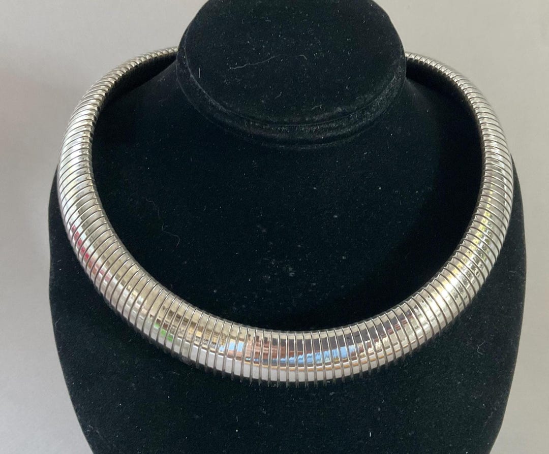 Chunky Silvery Wide Omega Collar Necklace - Etsy