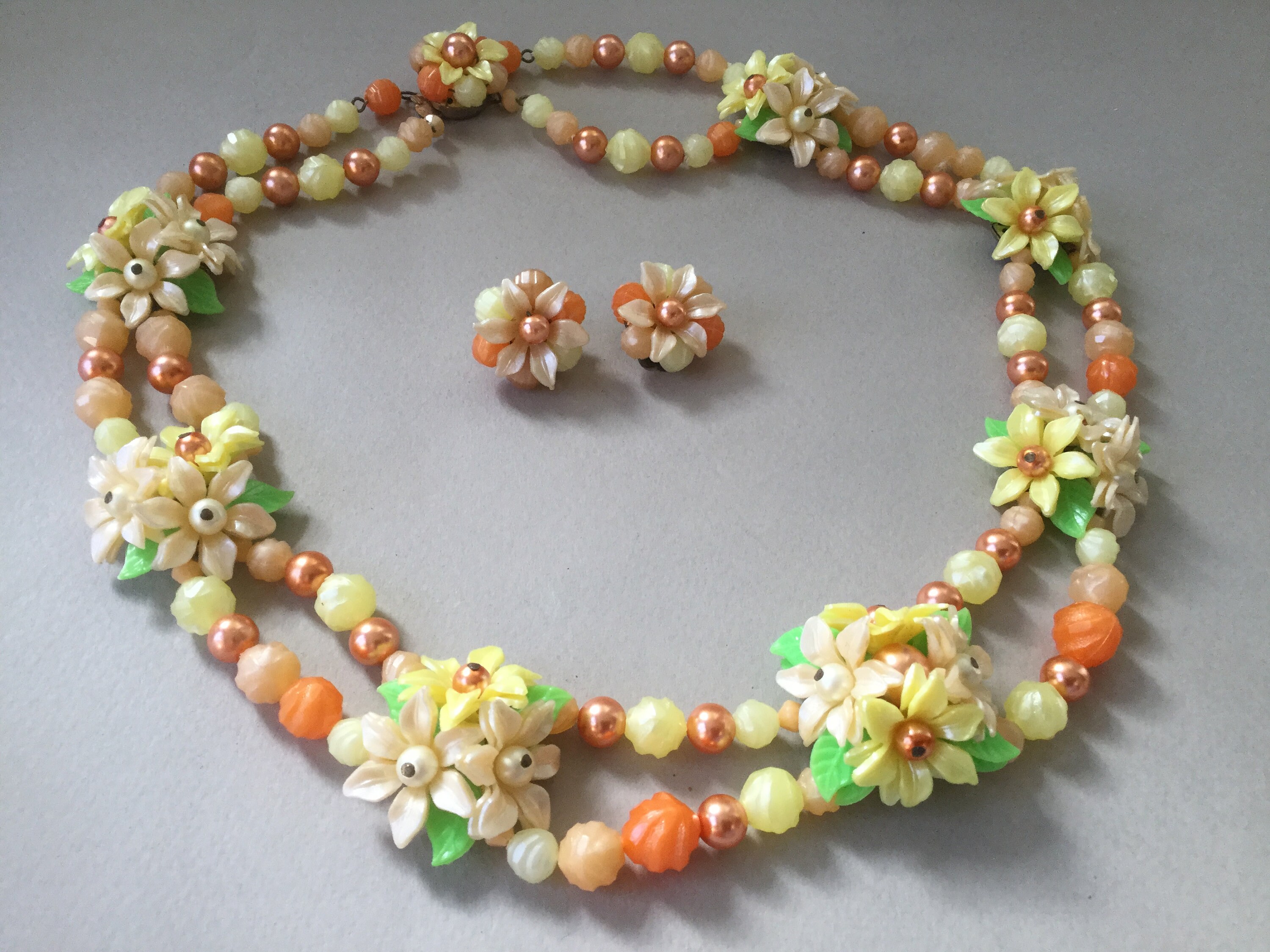 Western Germany Celluloid Flower Leaf Bead Cluster Double | Etsy