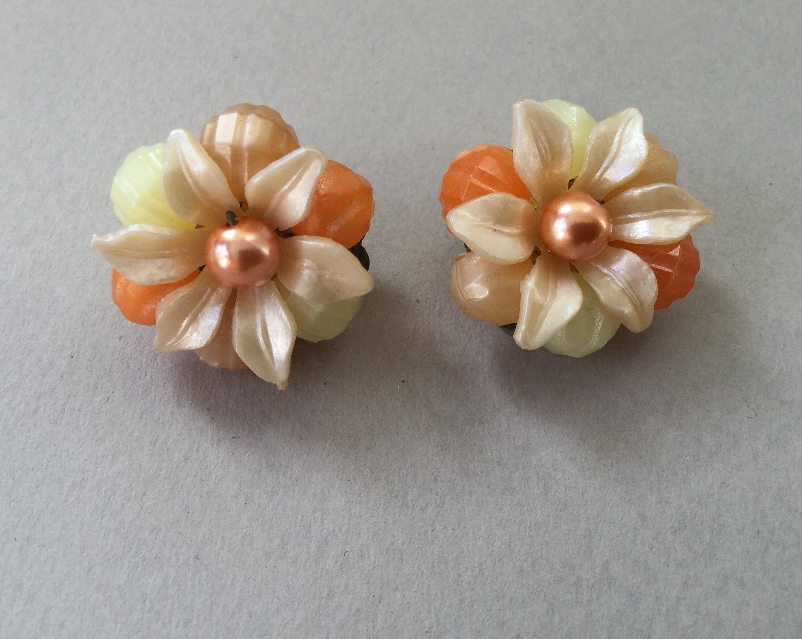 Western Germany Celluloid Flower Leaf Bead Cluster Double | Etsy