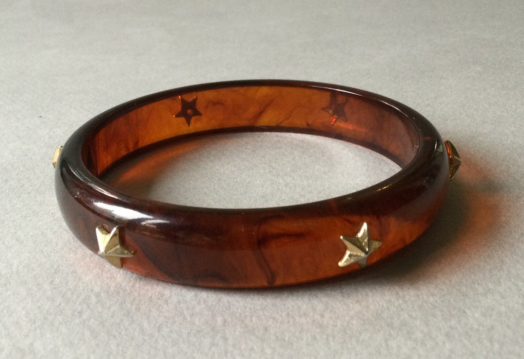 Bakelite Tortoise Translucent Gold Star Studded Bangle Bracelet - Etsy