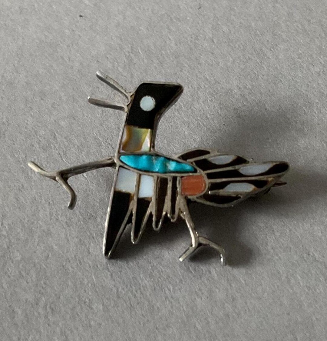 Zuni Road Runner Small Inlay Bird Pin/brooch - Etsy