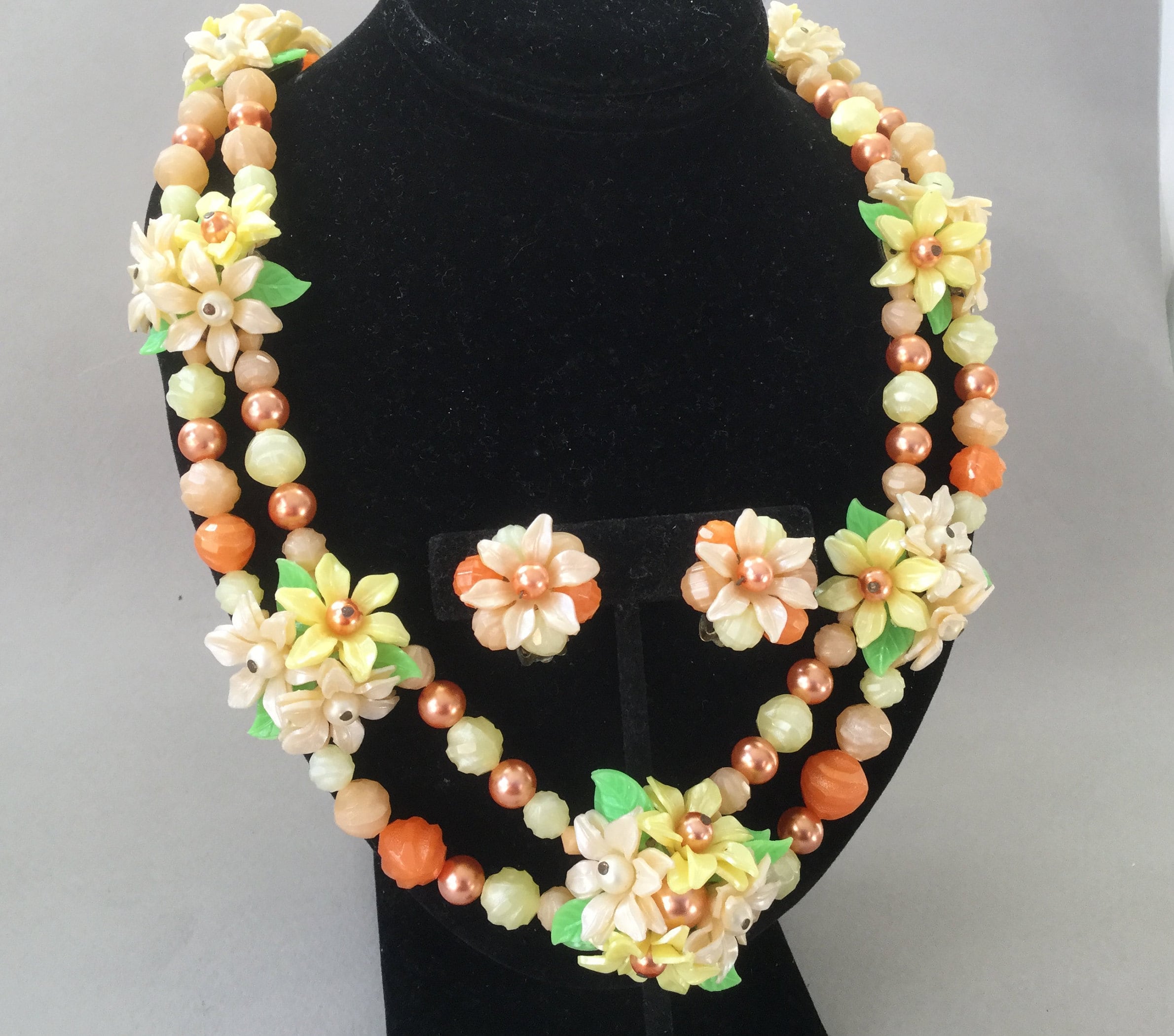 Western Germany Celluloid Flower Leaf Bead Cluster Double | Etsy