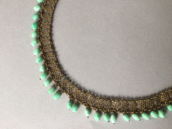 Gilt Bronze Lace Chain Peking Glass Pearl Fringe Chok… - Gem