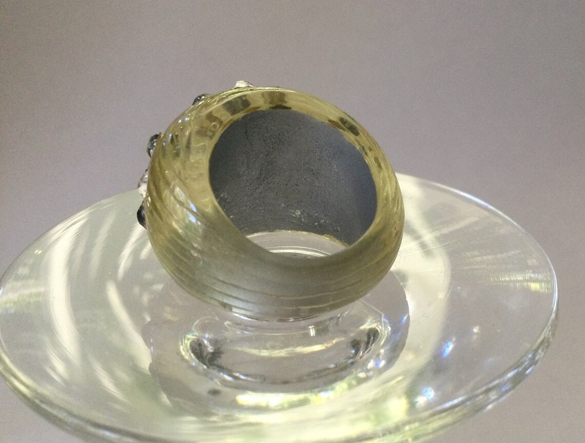 Lucite/acrylic Silver Smoke Rhinestone Dome Ring Size 6 1/2 - Etsy