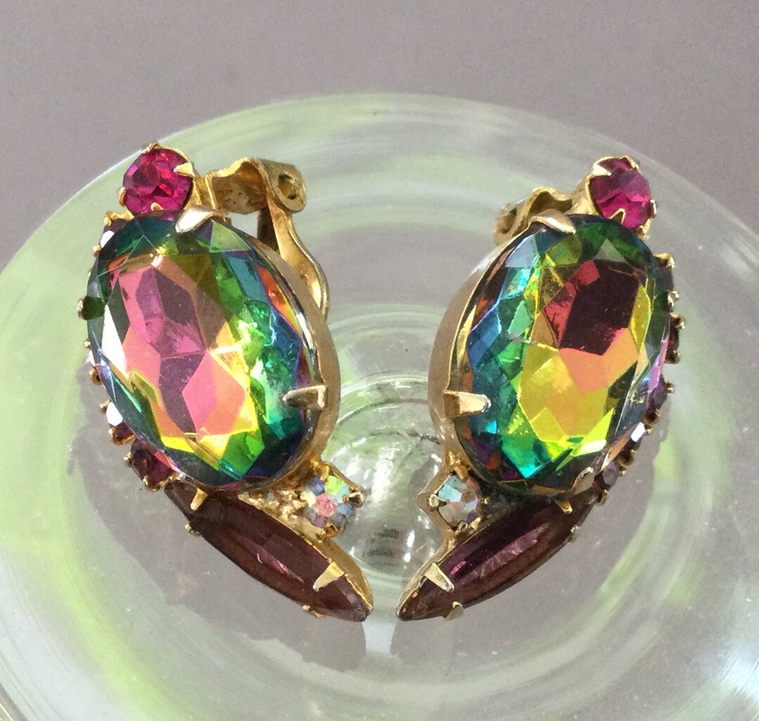 Juliana Watermelon Ruby and Amethyst Glass Rhinestone Clip Earrings - Etsy