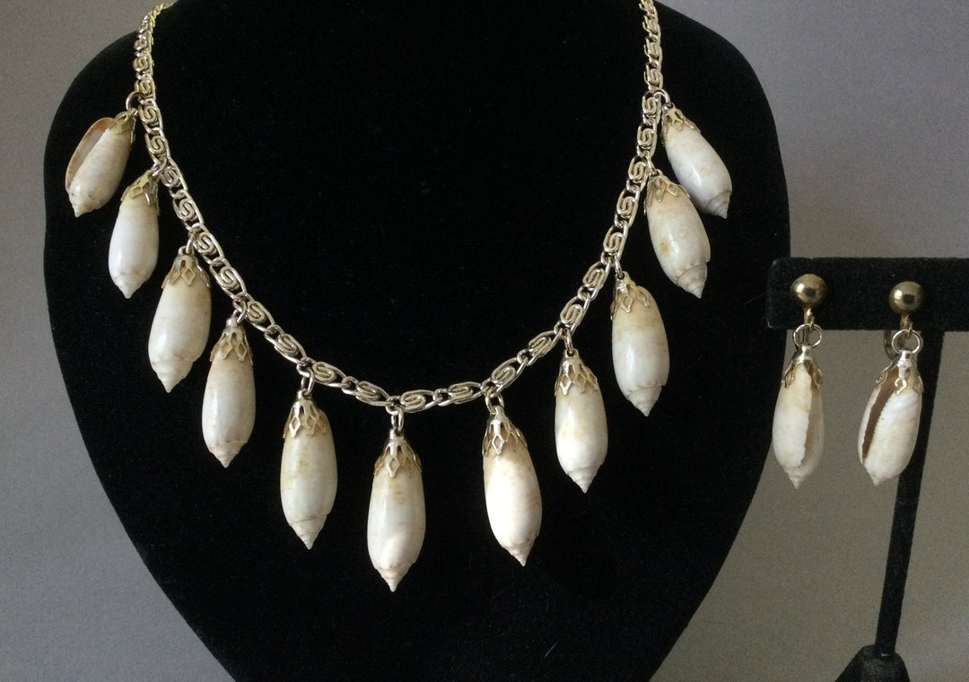 Natural Olive Shell Necklace and Clip on Earring Set - Etsy